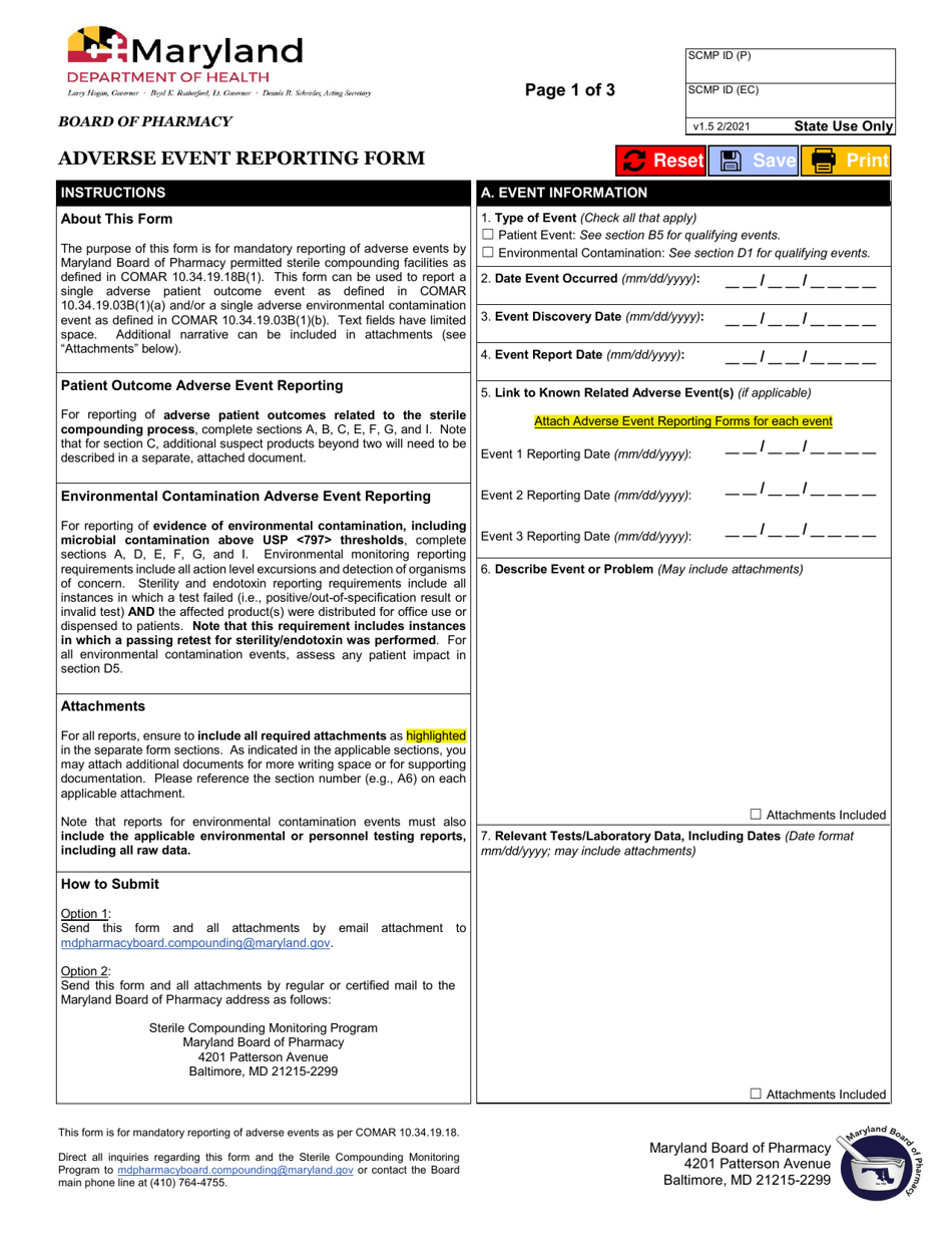 Maryland Adverse Event Reporting Form - Fill Out, Sign Online and ...