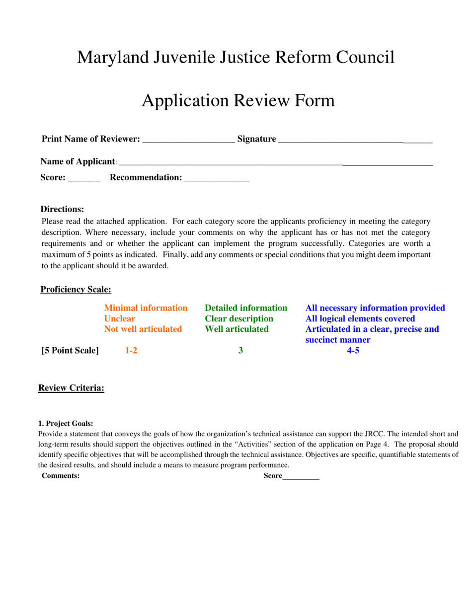 Maryland Maryland Juvenile Justice Reform Council Application Review ...