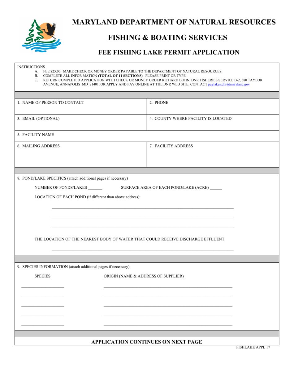 Maryland Fee Fishing Lake Permit Application - Fill Out, Sign Online ...