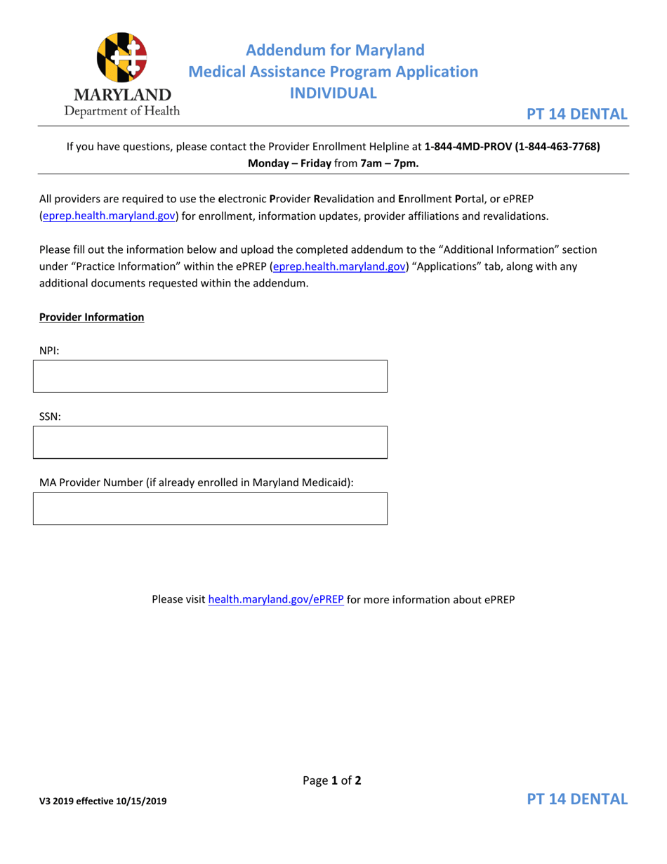 Maryland Addendum for Maryland Medical Assistance Program Application ...