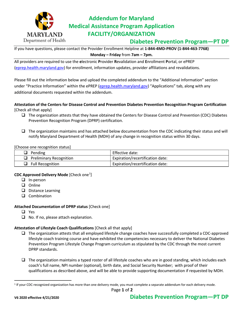 Maryland Addendum for Maryland Medical Assistance Program Application ...
