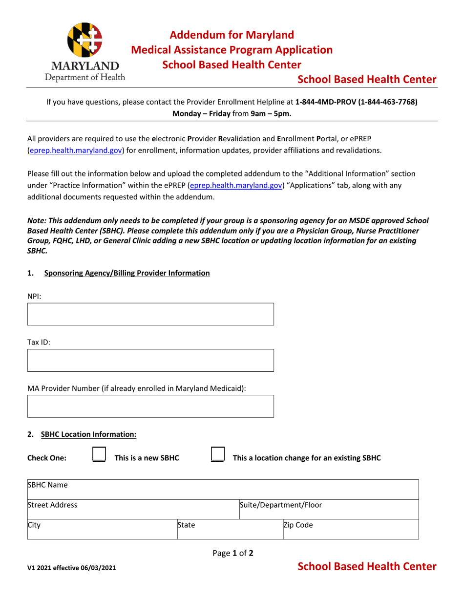 Maryland Addendum for Maryland Medical Assistance Program Application ...