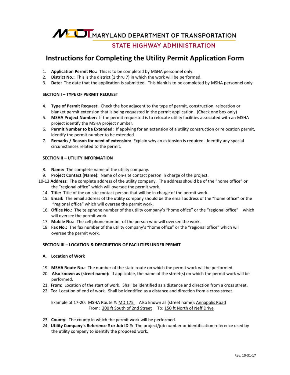 Download Instructions for Form OOC113 Utility Permit Application PDF ...
