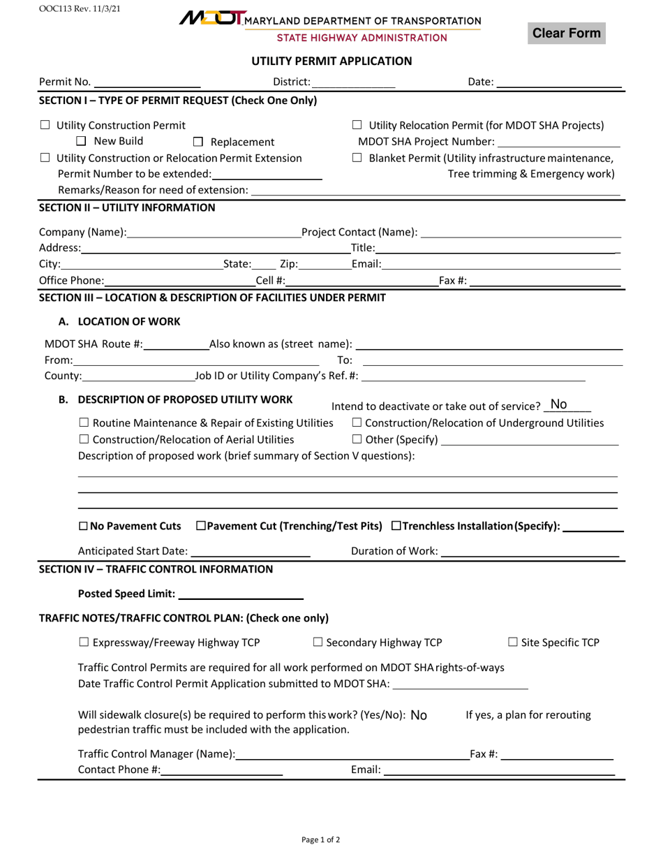 Form OOC113 - Fill Out, Sign Online and Download Fillable PDF, Maryland ...