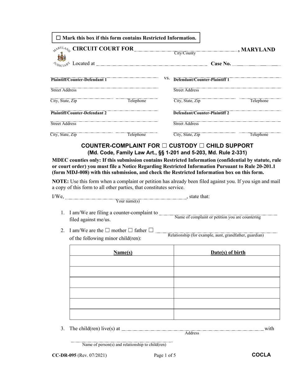 Form CC-DR-095 - Fill Out, Sign Online and Download Fillable PDF ...