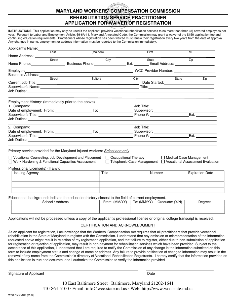 WCC Form VR11 - Fill Out, Sign Online and Download Printable PDF ...