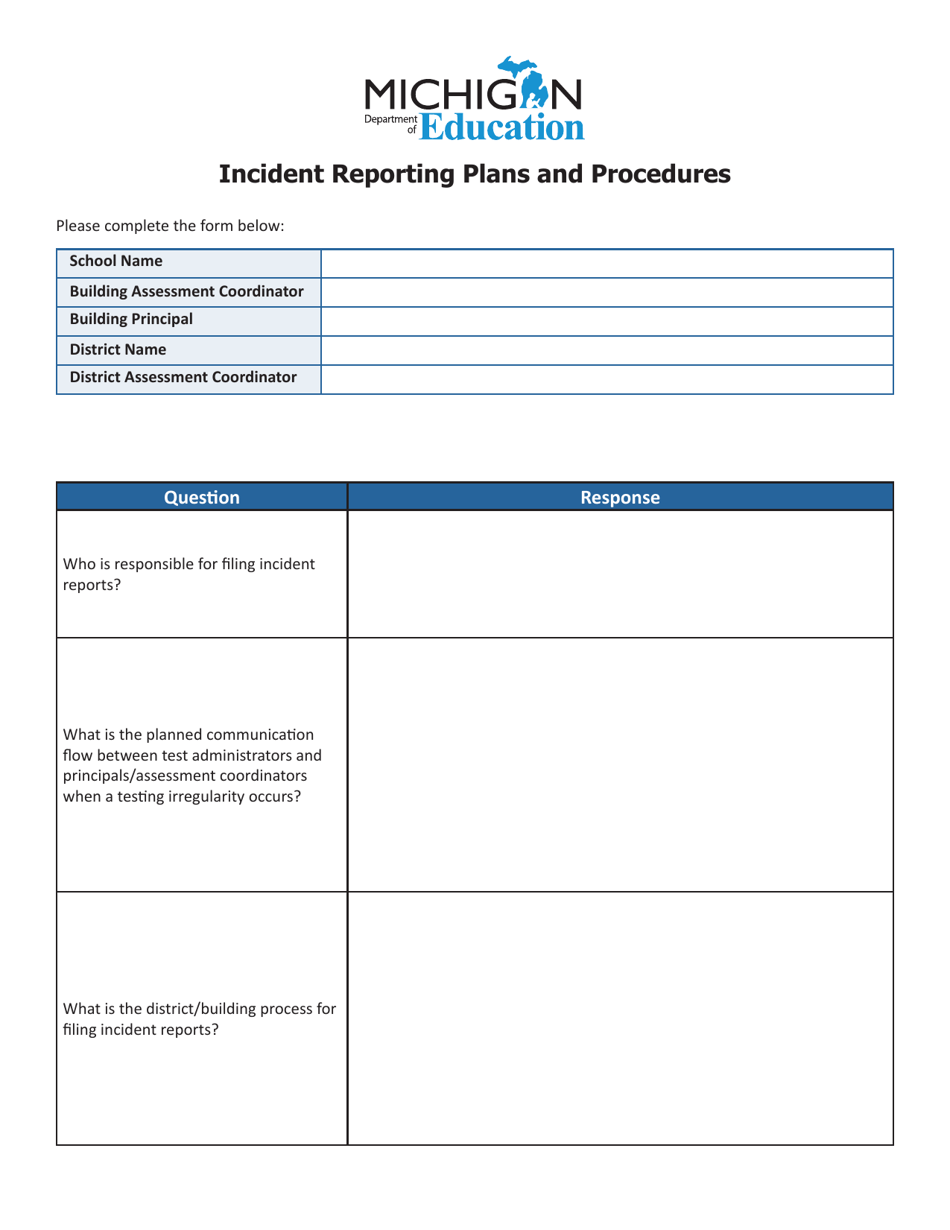 Michigan Incident Reporting Plans and Procedures Download Fillable PDF ...