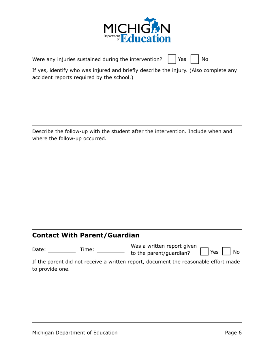 Michigan Seclusion and Restraint Documentation Form - Fill Out, Sign ...