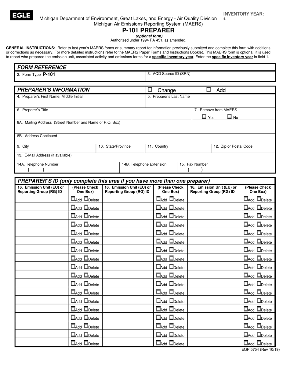 Form P-101 (EQP5754) - Fill Out, Sign Online and Download Printable PDF ...