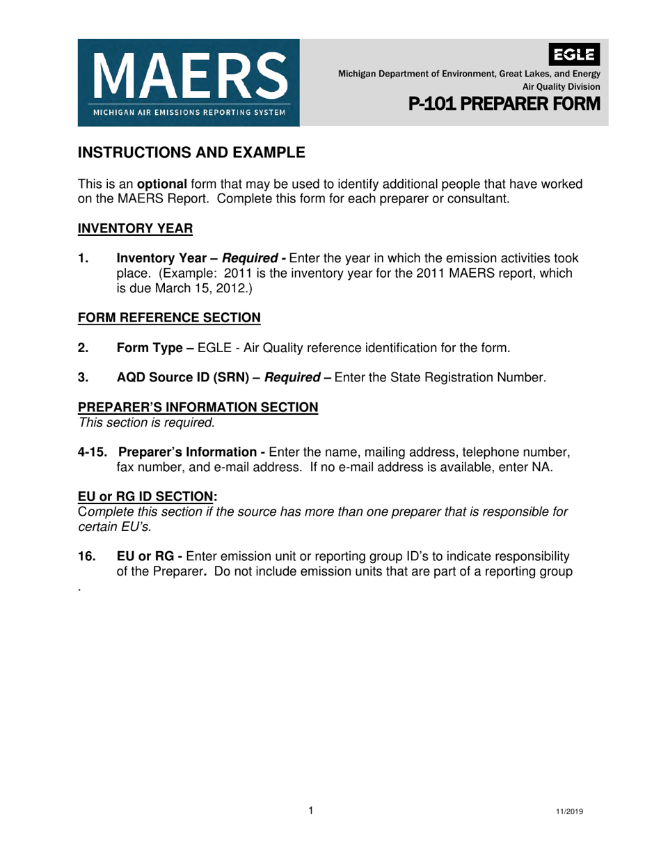 Download Instructions for Form P-101, EQP5754 Preparer PDF | Templateroller