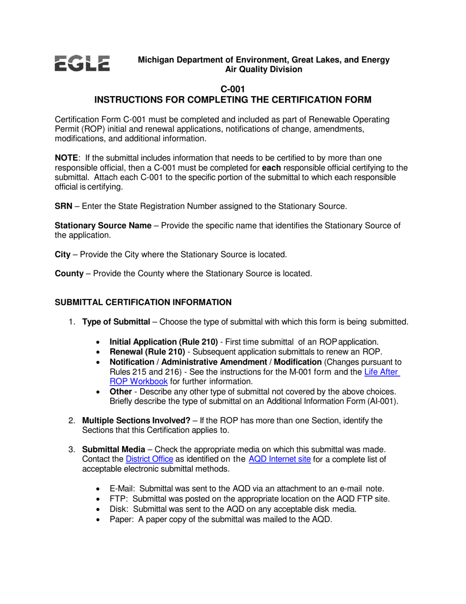 Download Instructions for Form EQP5773, C-001 Renewable Operating ...