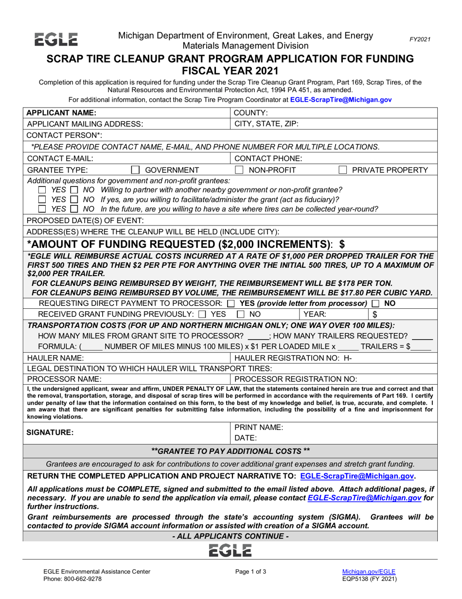 Form EQP5138 - 2021 - Fill Out, Sign Online and Download Printable PDF, Michigan | Templateroller