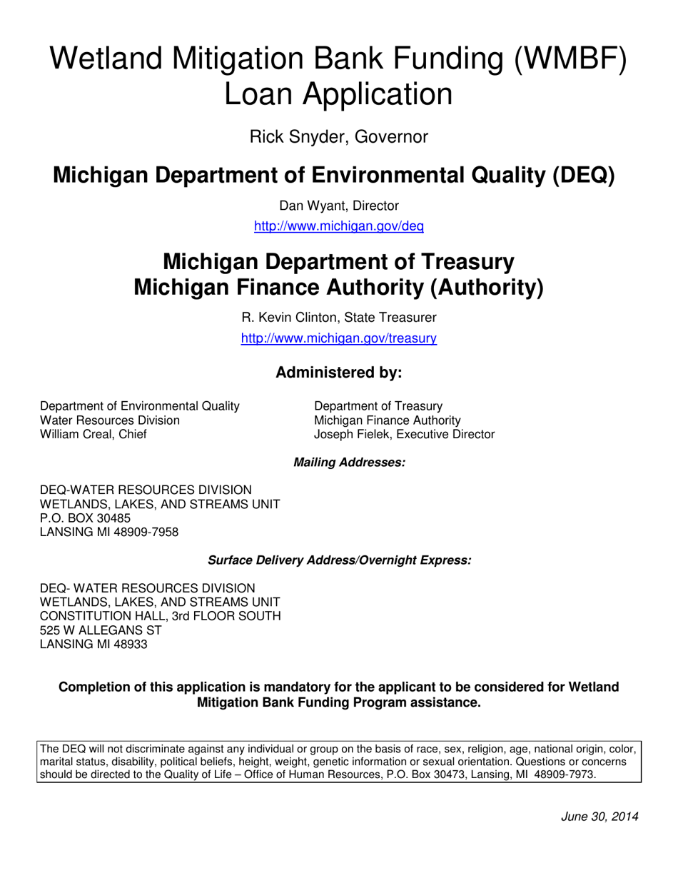 Michigan Wetland Mitigation Bank Funding (Wmbf) Loan Application - Fill ...