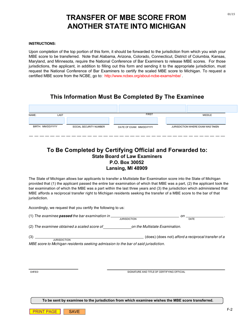 Form F-2 - Fill Out, Sign Online and Download Fillable PDF, Michigan ...