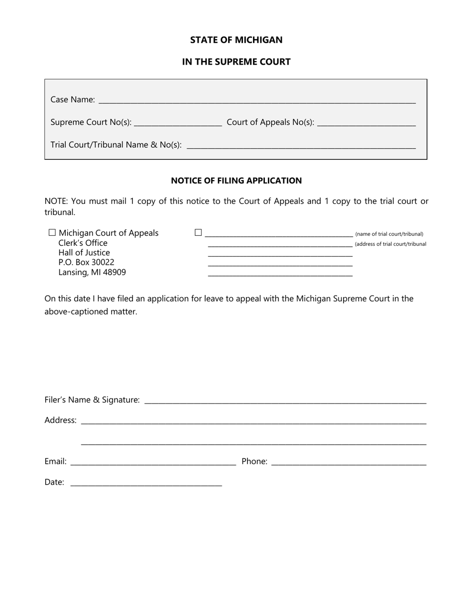 Michigan Notice of Filing Application - Fill Out, Sign Online and ...