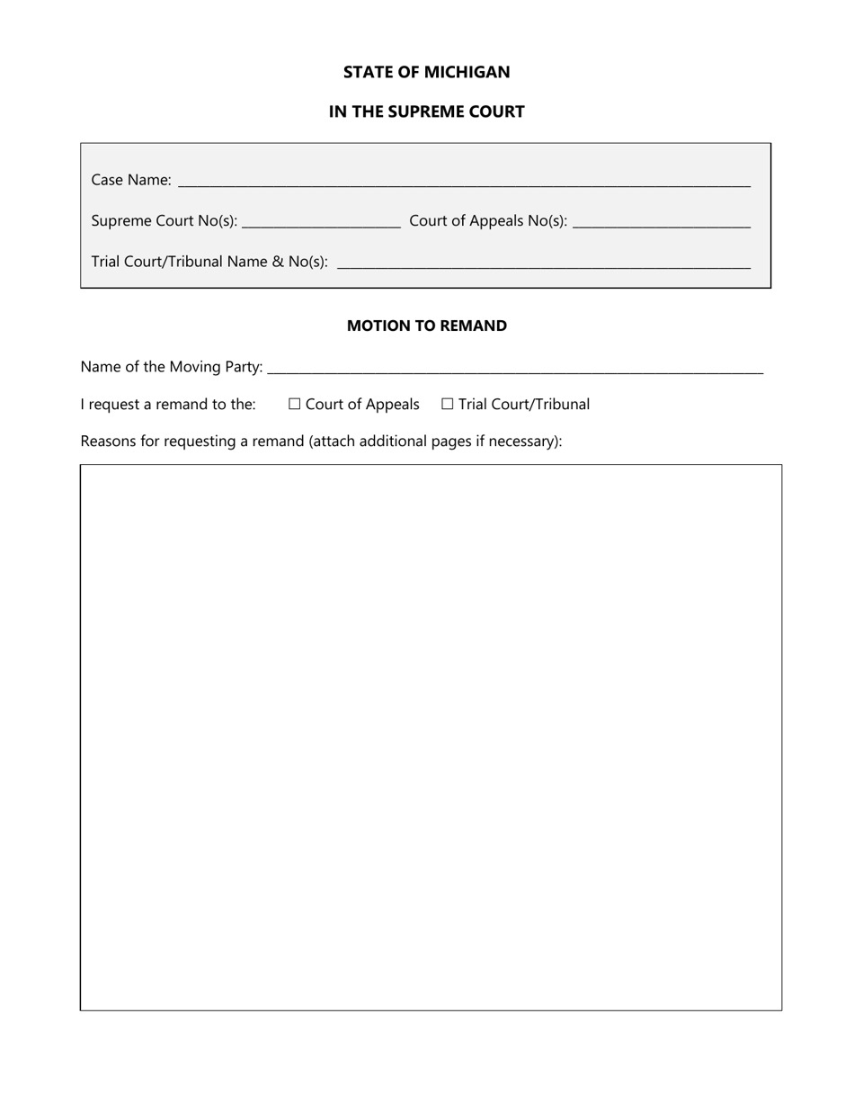 Michigan Motion to Remand - Fill Out, Sign Online and Download PDF ...