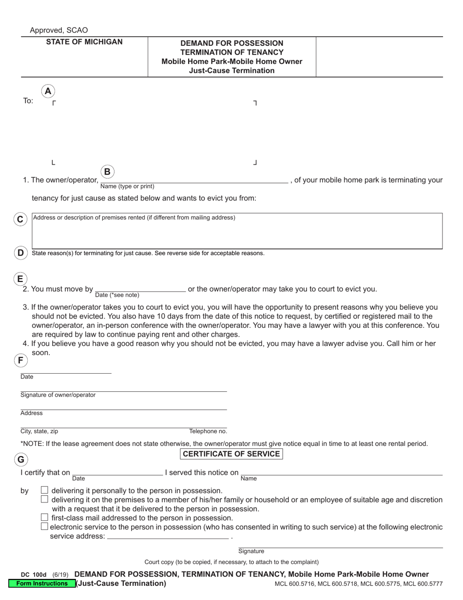 Form DC100D Download Fillable PDF or Fill Online Demand for Possession ...