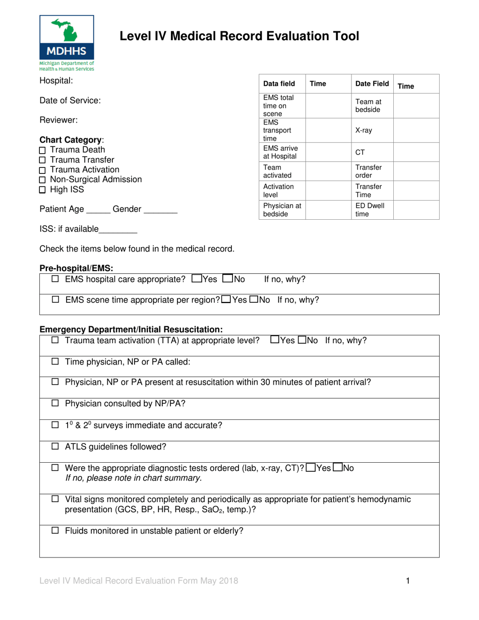 Michigan Level IV Medical Record Evaluation Tool - Fill Out, Sign ...