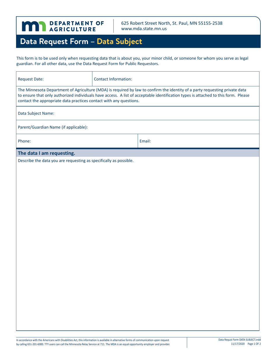 Minnesota Data Request Form - Data Subject - Fill Out, Sign Online and ...
