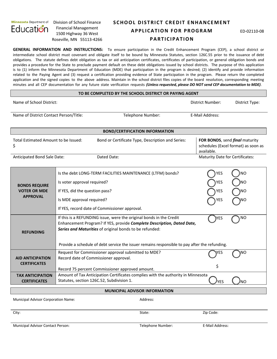 Form ED-02110-08 - Fill Out, Sign Online and Download Fillable PDF ...