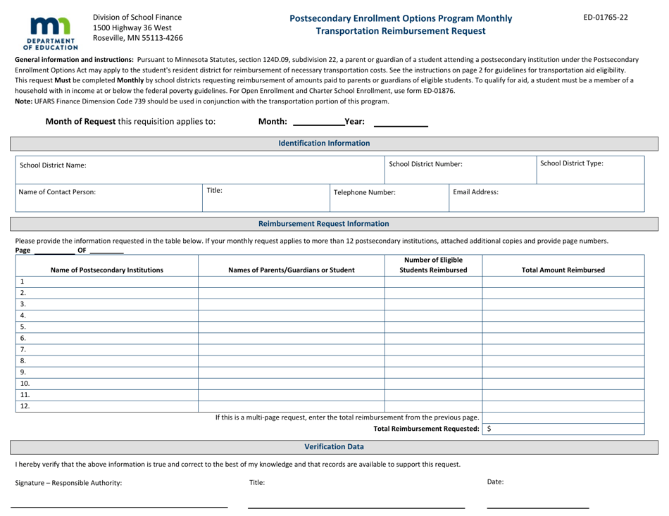 Form ED-01765-22 - Fill Out, Sign Online and Download Fillable PDF ...