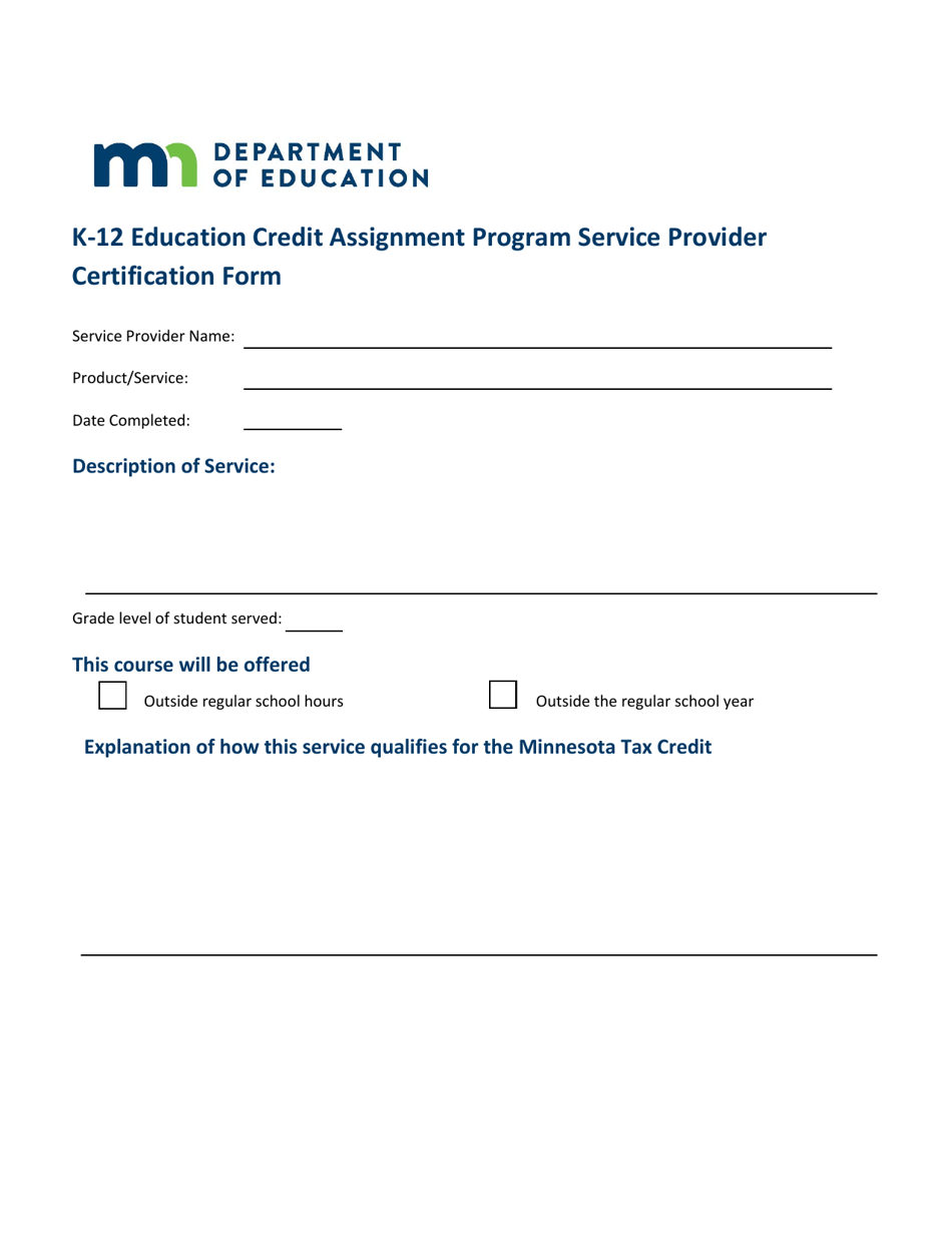Minnesota K-12 Education Credit Assignment Program Service Provider ...