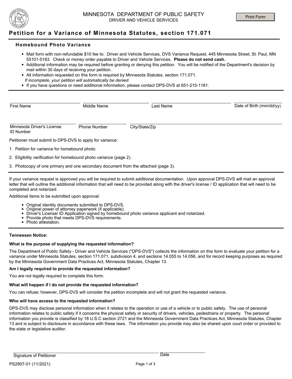 Form PS2907 - Fill Out, Sign Online and Download Fillable PDF ...