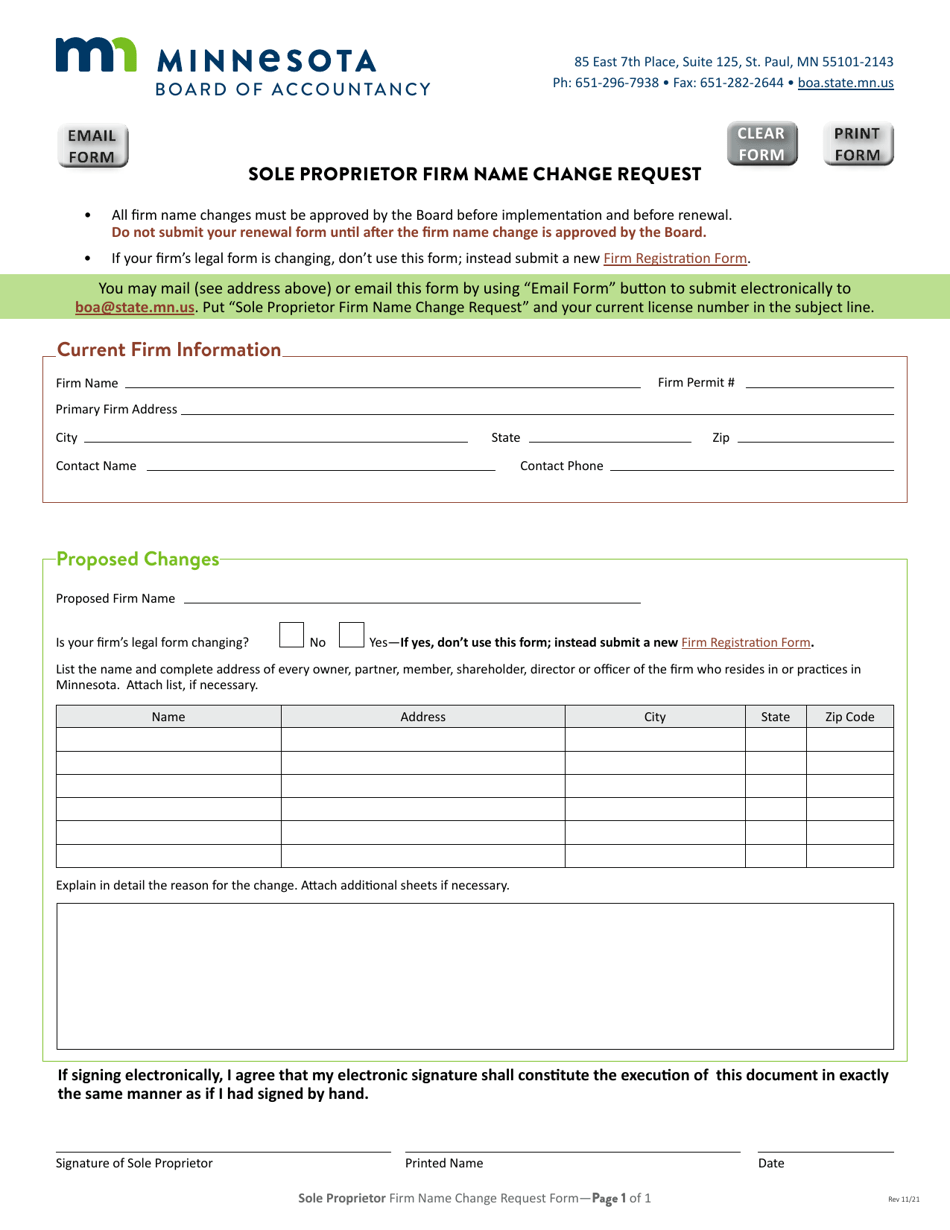 Minnesota Sole Proprietor Firm Name Change Request Download Fillable ...