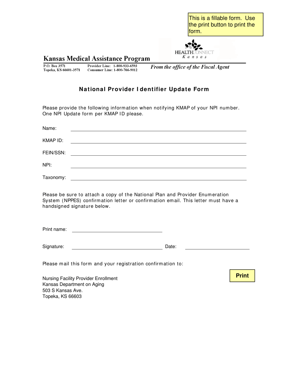 Kansas National Provider Identifier Update Form - Fill Out, Sign Online ...