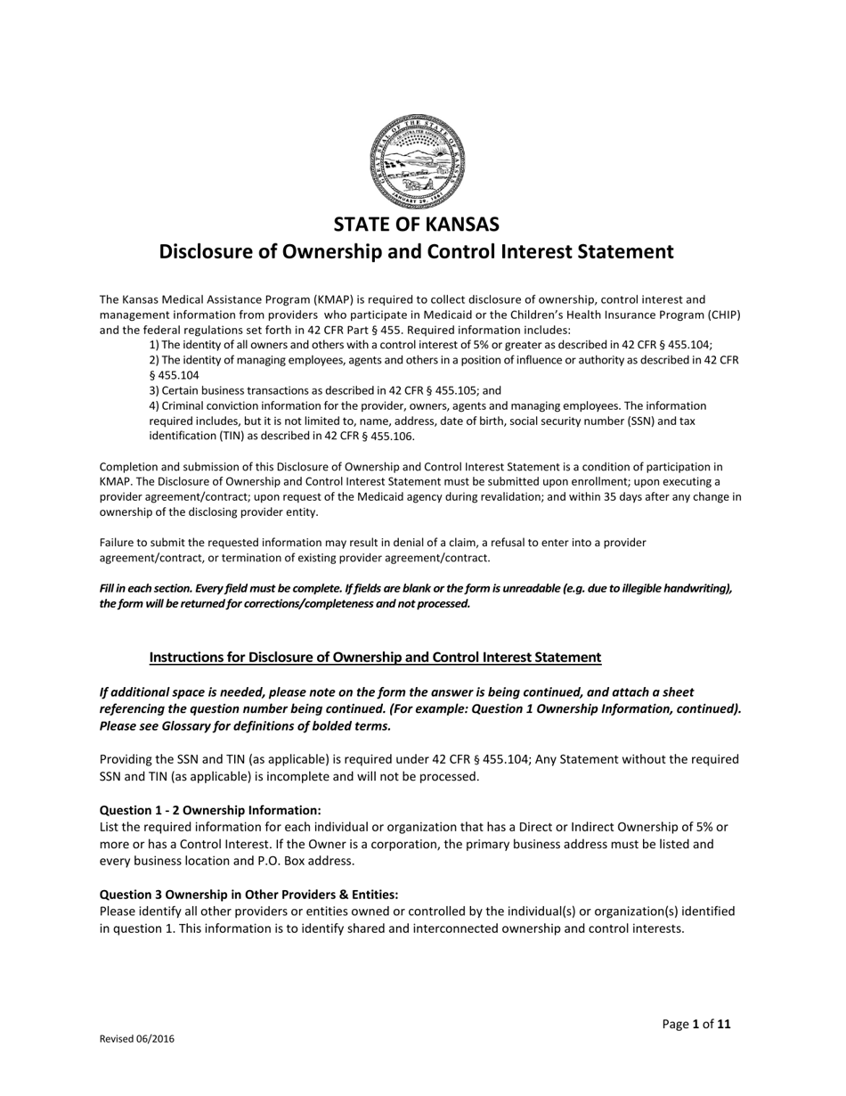 Kansas Disclosure of Ownership and Control Interest Statement - Fill ...