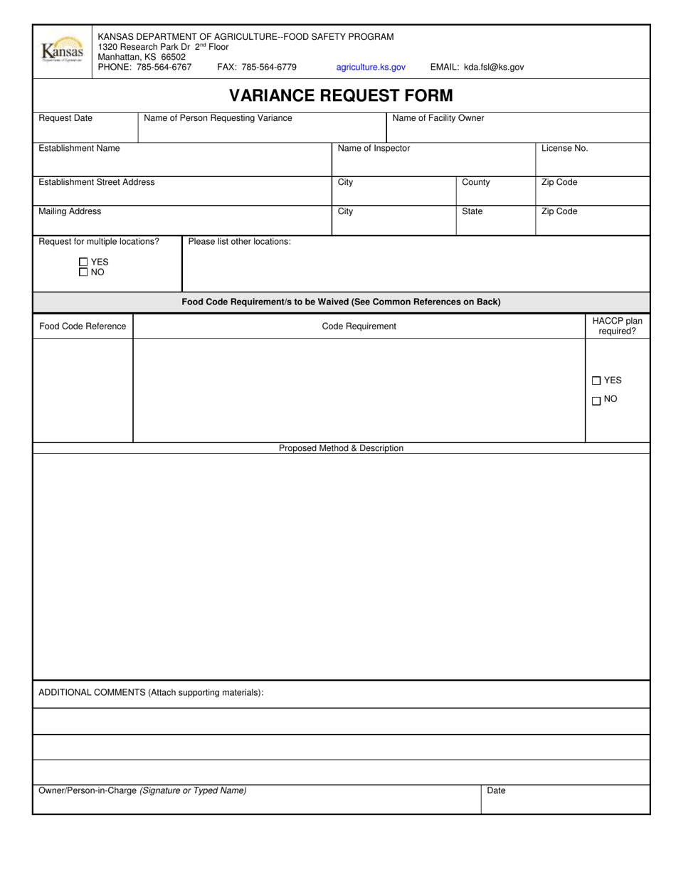 Kansas Variance Request Form Download Fillable PDF 2018 — 2025 ...