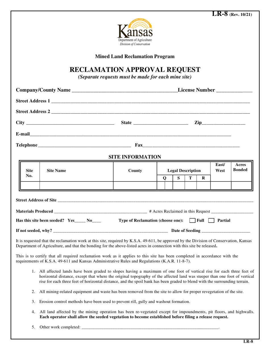 Form LR-8 - Fill Out, Sign Online and Download Fillable PDF, Kansas ...
