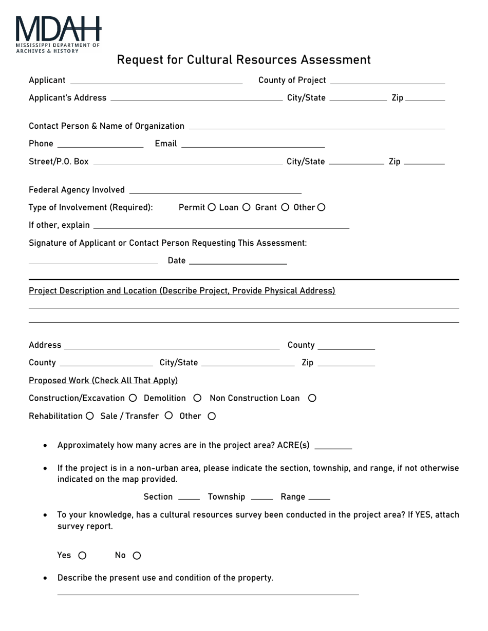 Mississippi Request for Cultural Resources Assessment - Fill Out, Sign ...