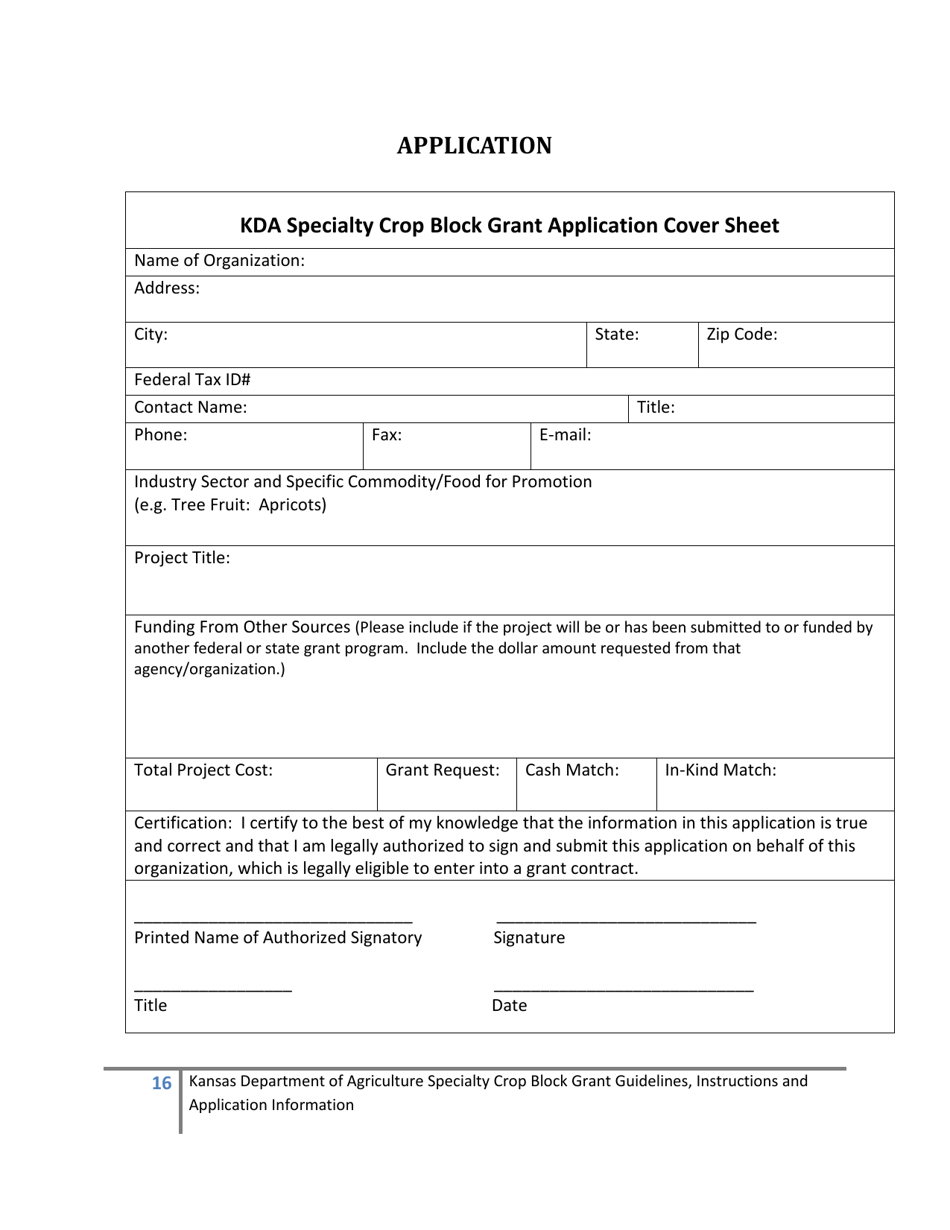 Kansas Specialty Crop Block Grant Application Cover Sheet - Fill Out, Sign Online and Download ...