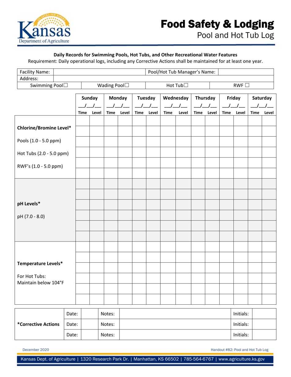 Kansas Pool and Hot Tub Log - Fill Out, Sign Online and Download PDF ...