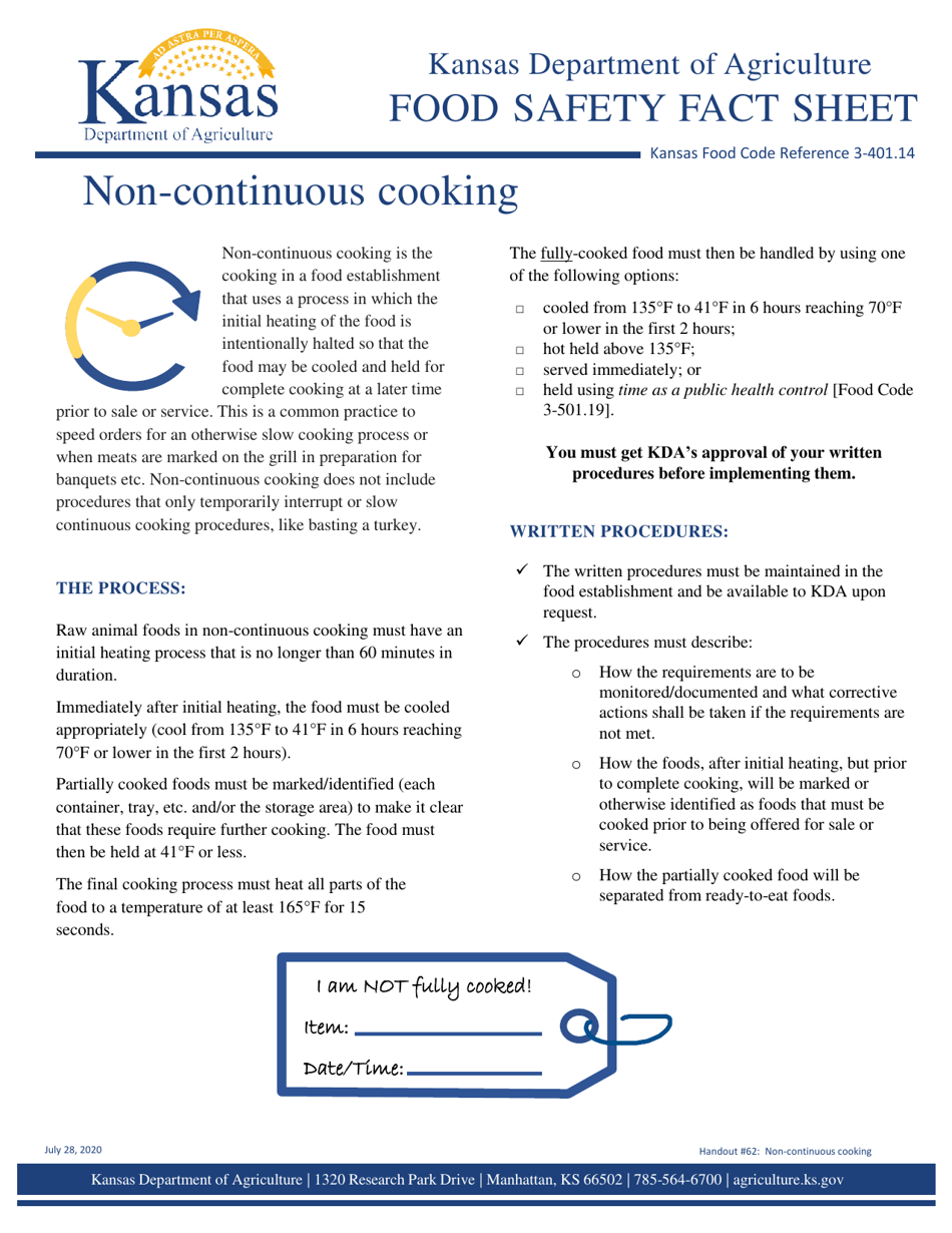 Kansas Non-continuous Cooking - Procedure Template - Fill Out, Sign ...