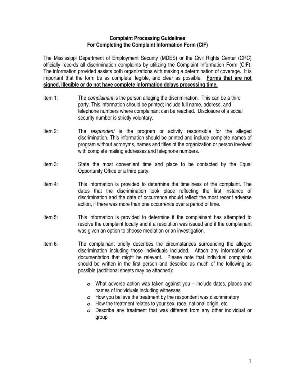 Mississippi Complaint Information Form - Fill Out, Sign Online and ...