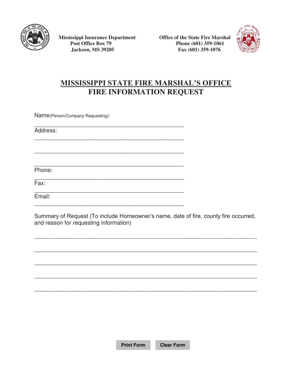 Mississippi Fire Information Request - Fill Out, Sign Online and ...