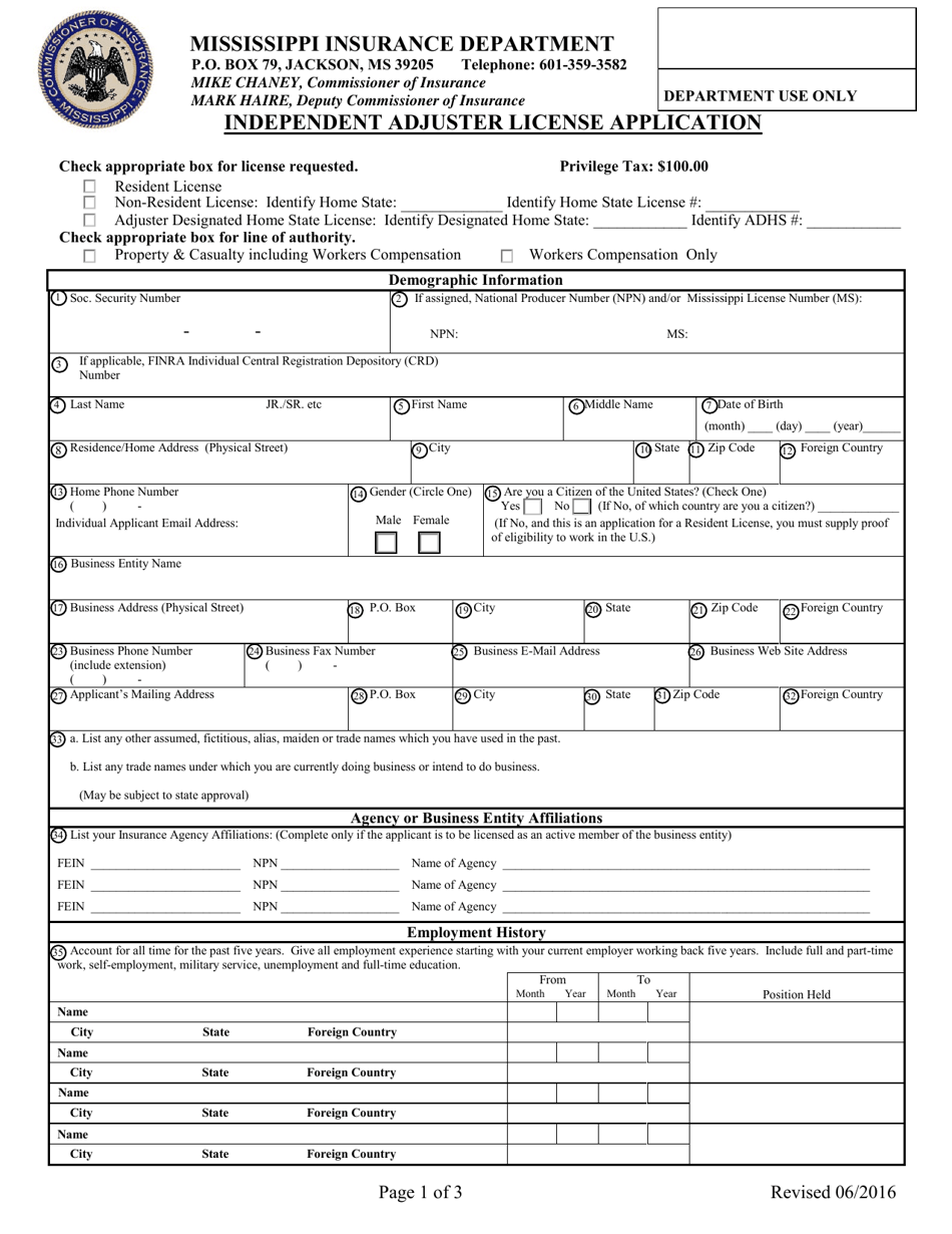 Mississippi Independent Adjuster License Application - Fill Out, Sign ...