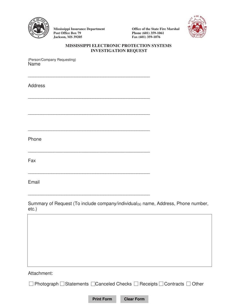 Mississippi Investigation Request - Mississippi Electronic Protection ...