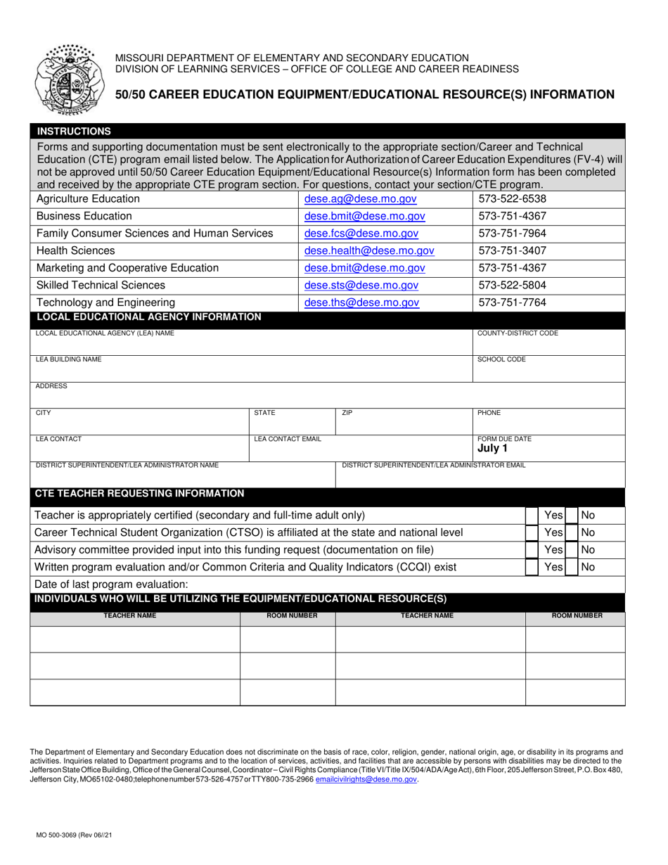 Form MO500-3069 Download Fillable PDF or Fill Online 50/50 Career ...