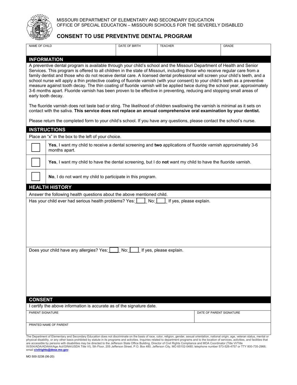 Form MO500-3238 - Fill Out, Sign Online and Download Fillable PDF ...