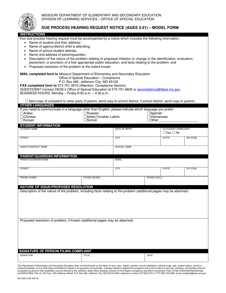 Form MO500-3156 - Fill Out, Sign Online and Download Fillable PDF ...