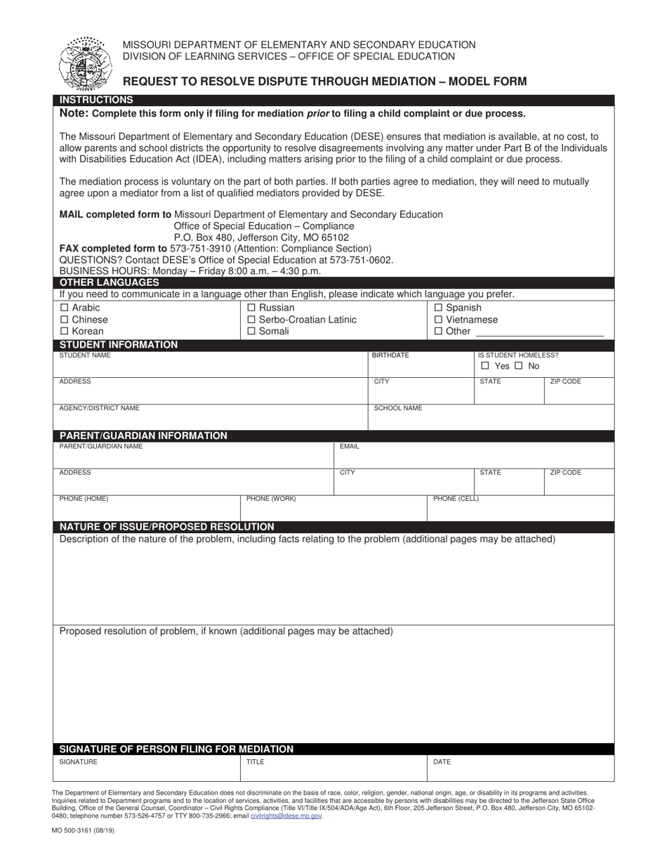 Form MO500-3161 - Fill Out, Sign Online and Download Fillable PDF ...