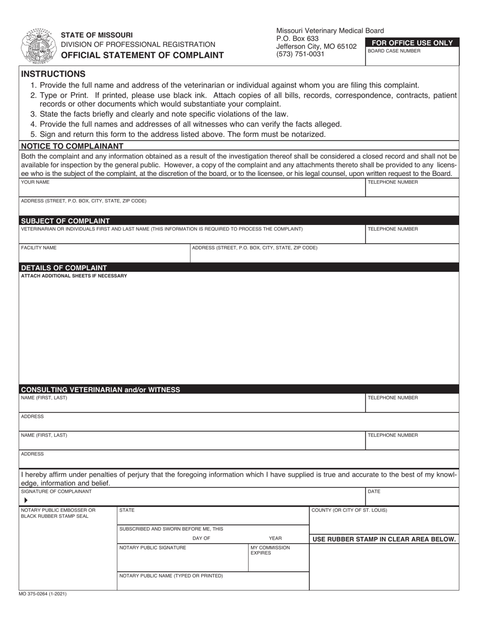 Form MO375-0264 - Fill Out, Sign Online and Download Fillable PDF ...