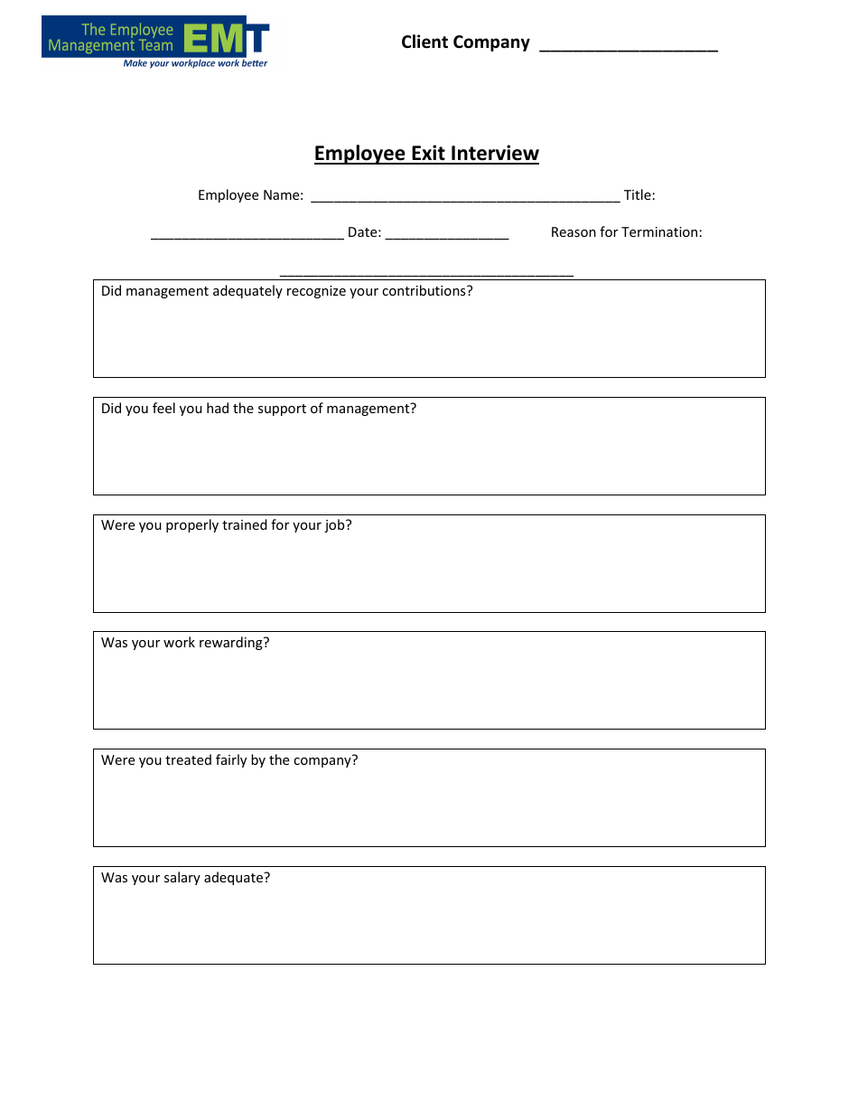 Employee Exit Interview Template - the Employee Management Team - Fill ...