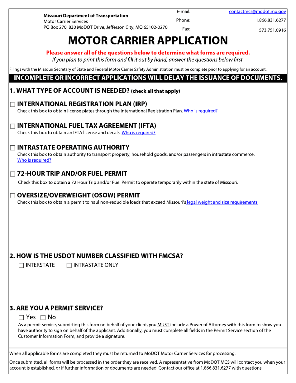 Missouri Motor Carrier Application - Fill Out, Sign Online and Download ...