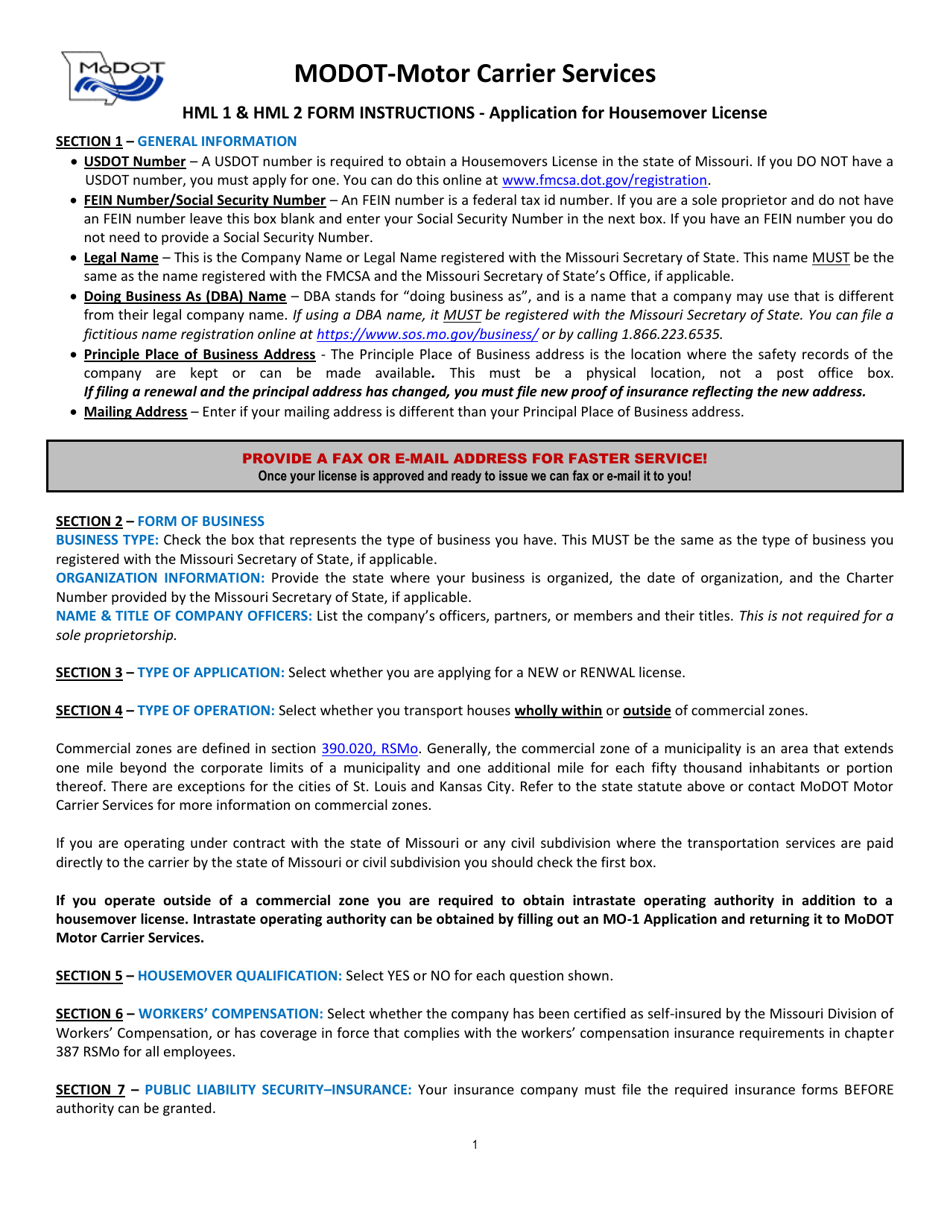 Download Instructions for Form HML1, HML2 PDF | Templateroller