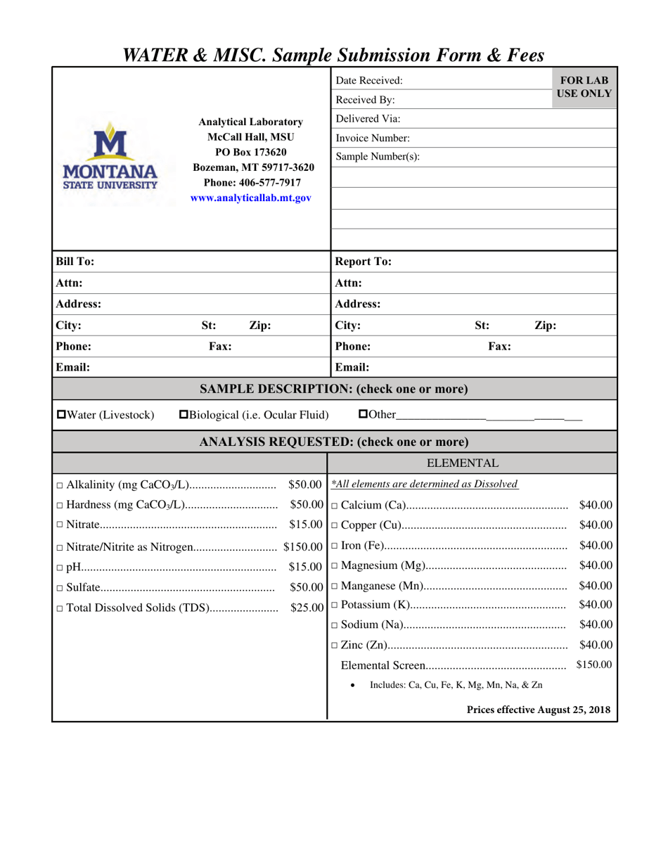 Montana Water & Miscellaneous Sample Submission Form - Fill Out, Sign Online and Download PDF ...