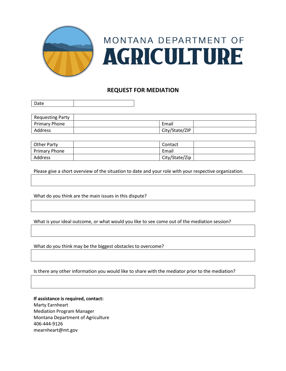 Montana Request for Mediation - Fill Out, Sign Online and Download PDF ...